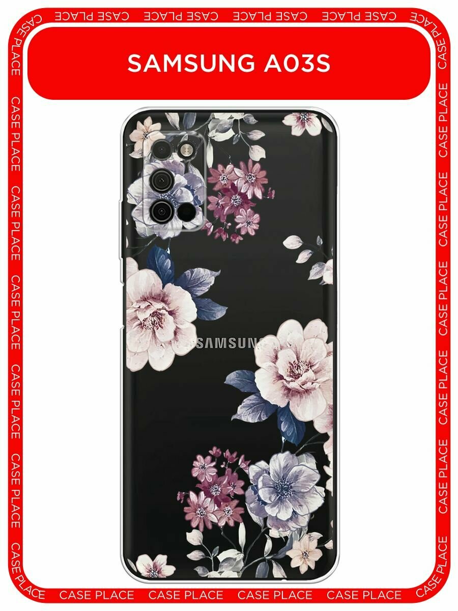 Чехол на Samsung Galaxy A03S / Самсунг Галакси A03S с принтом "Нежные винтажные цветы", прозрачный
