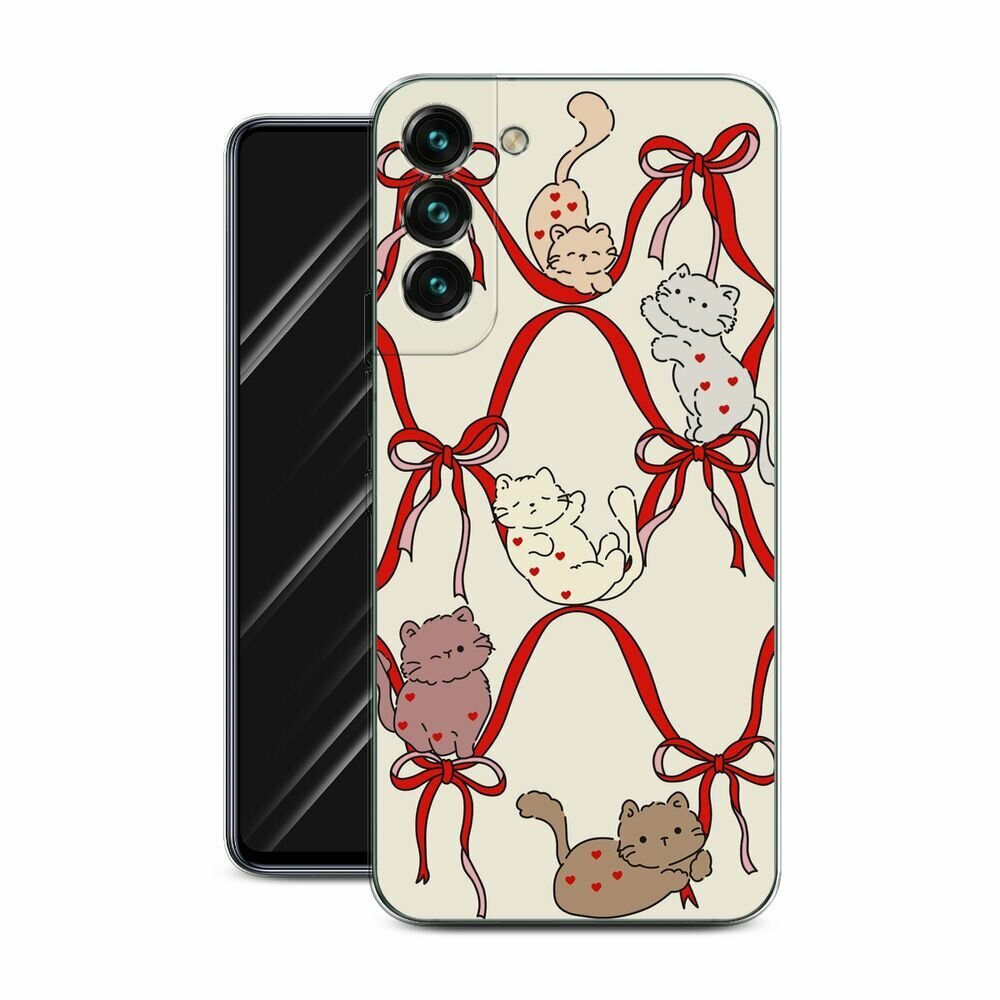 Чехол на Samsung Galaxy S22 + / Самсунг Галакси S22 Плюс с принтом "Котики в ленточках 1" — фото 1
