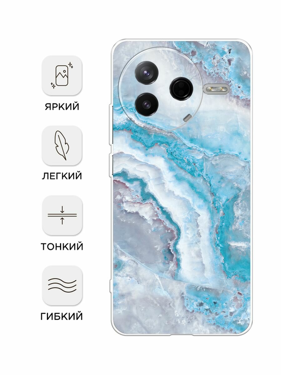 Чехол на Poco F7 Pro / Поко F7 Про с принтом "Нежно-голубой мрамор" — фото 1