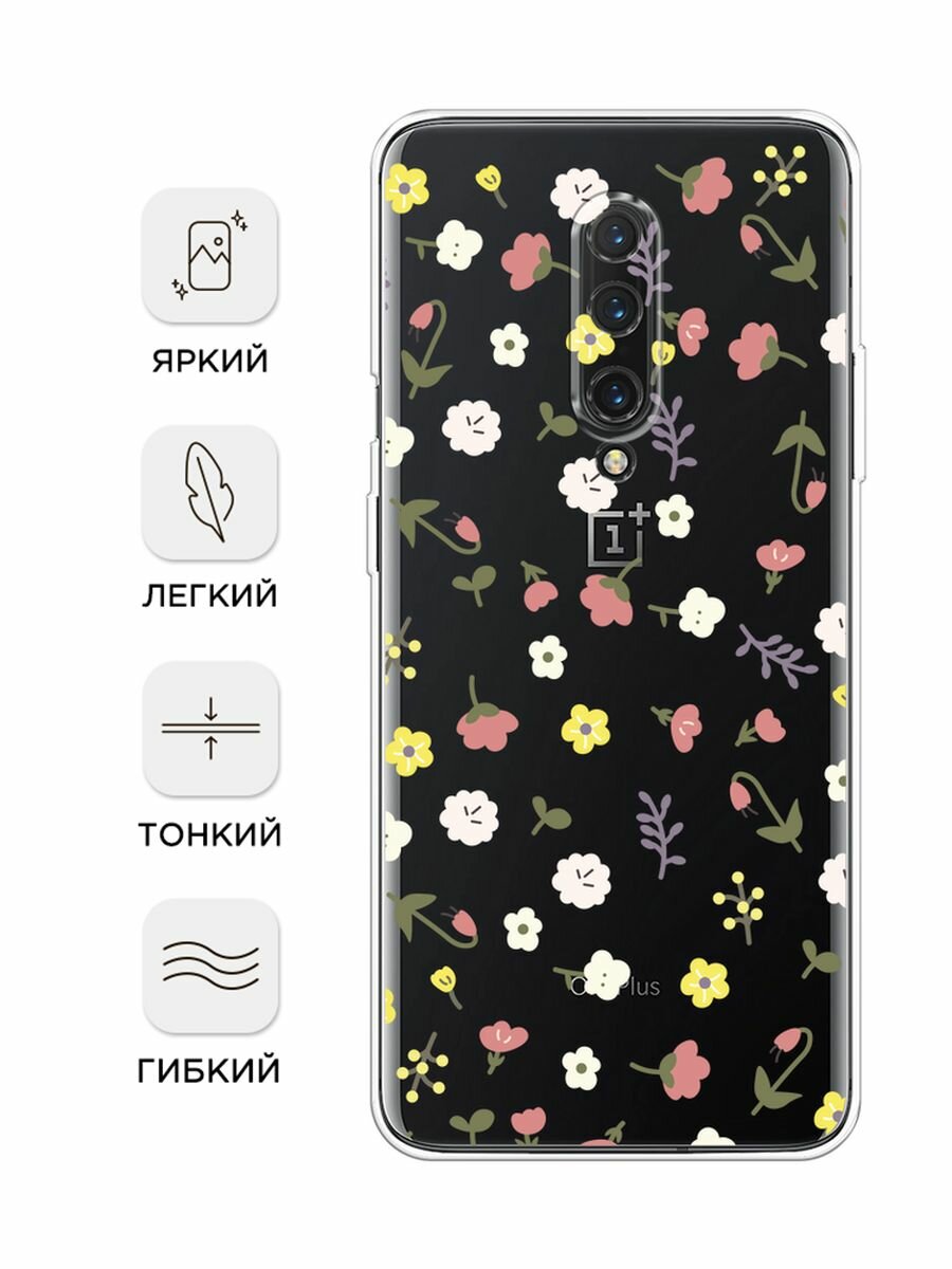 Чехол на OnePlus 8 / ВанПлас 8 с принтом "Россыпь цветов рисунок", прозрачный — фото 1