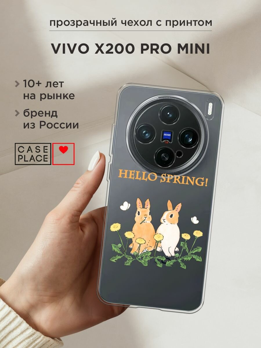 Чехол на Vivo X200 Pro mini / Виво X200 Про мини с принтом "Весенние кролики", прозрачный