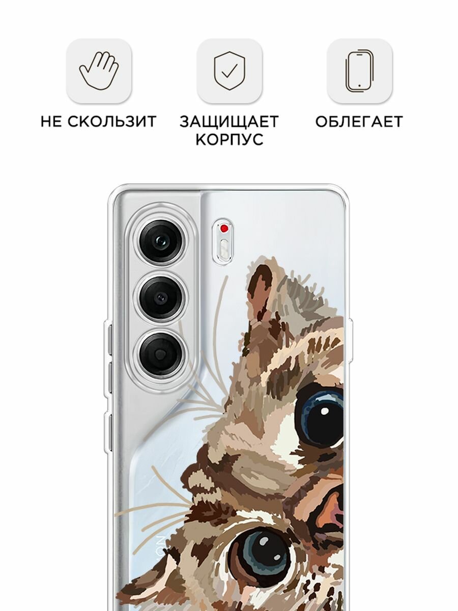 Чехол на Tecno Camon 40 Pro / Текно Камон 40 Про с принтом "Любопытный кот", прозрачный — фото 1