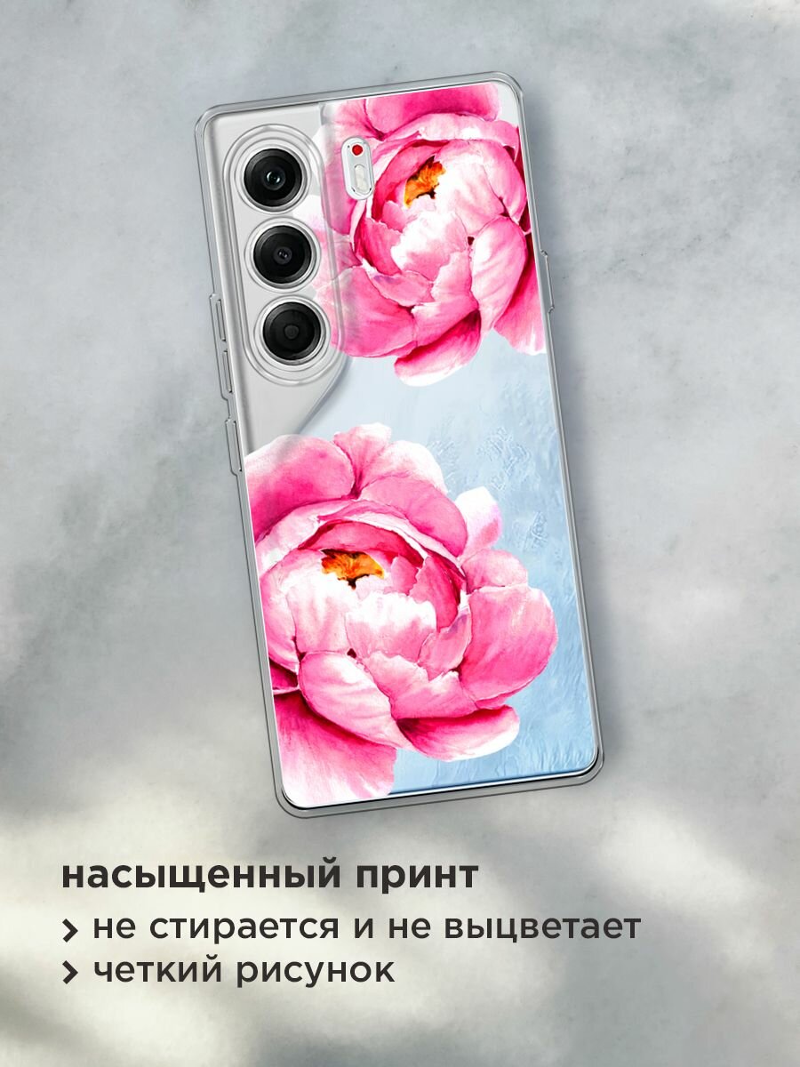 Чехол на Tecno Camon 40 Pro 5G / Текно Камон 40 Про 5G с принтом "Open peonies", прозрачный — фото 1