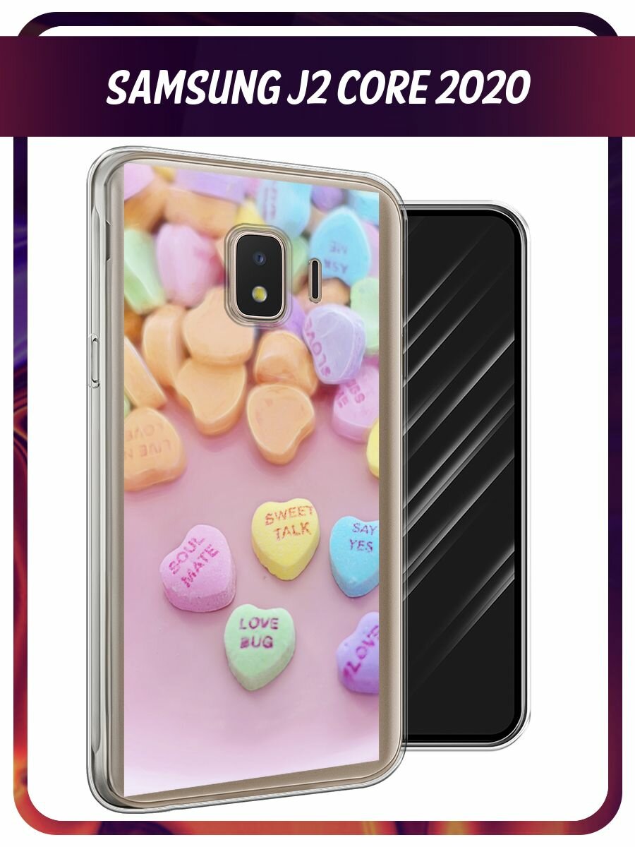 Чехол на Samsung Galaxy J2 Core (2018/2020) / Самсунг Галакси J2 Core (2020) с принтом "Конфетки сердечки 2"
