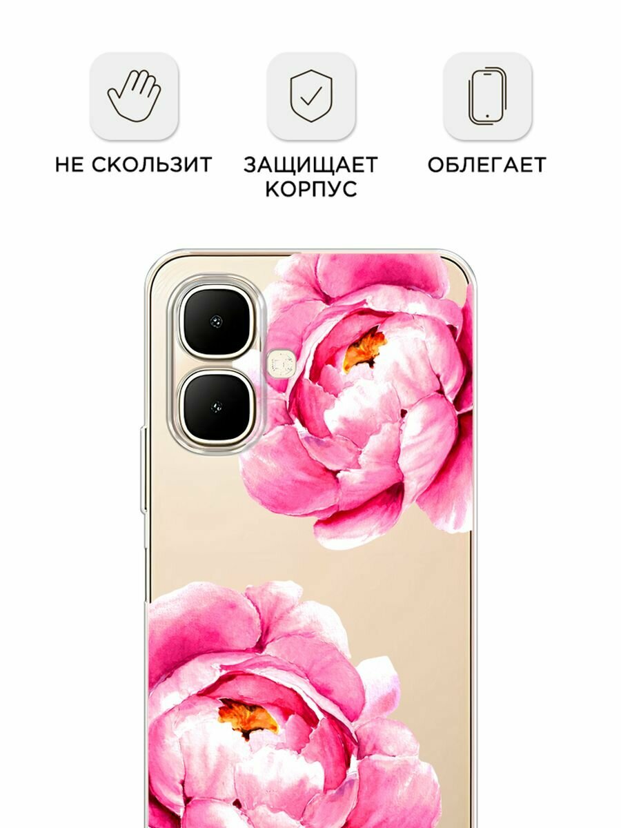 Чехол на Infinix Smart 10 / Инфиникс Смарт 10 с принтом "Open peonies", прозрачный — фото 1