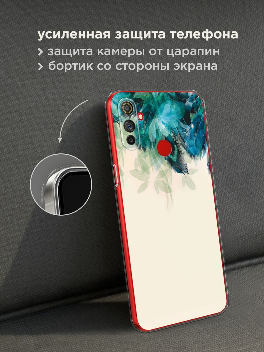 Чехол на Realme C3 / Реалми C3 с принтом Перья голубого цвета — фото 1