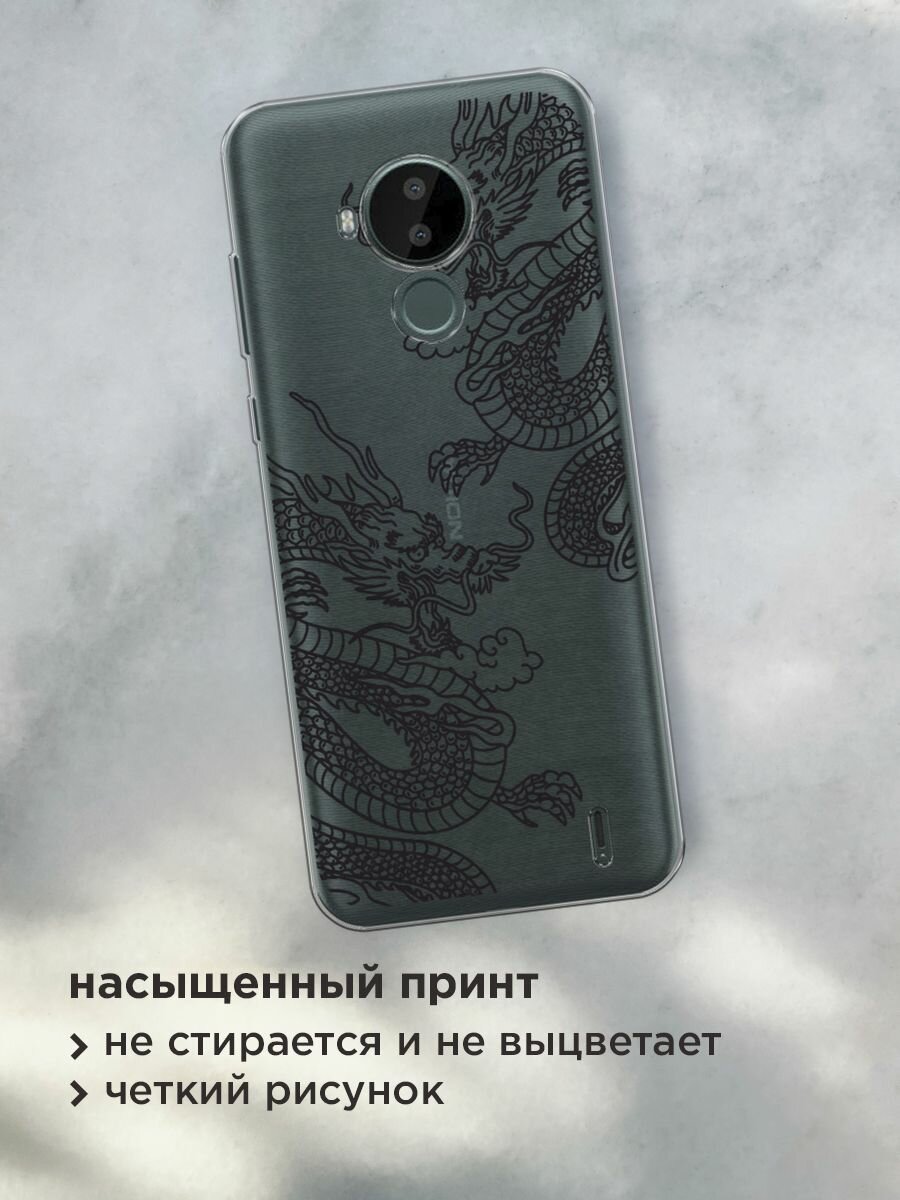 Чехол на Nokia C30 / Нокия C30 с принтом "Два китайских дракона", прозрачный — фото 1
