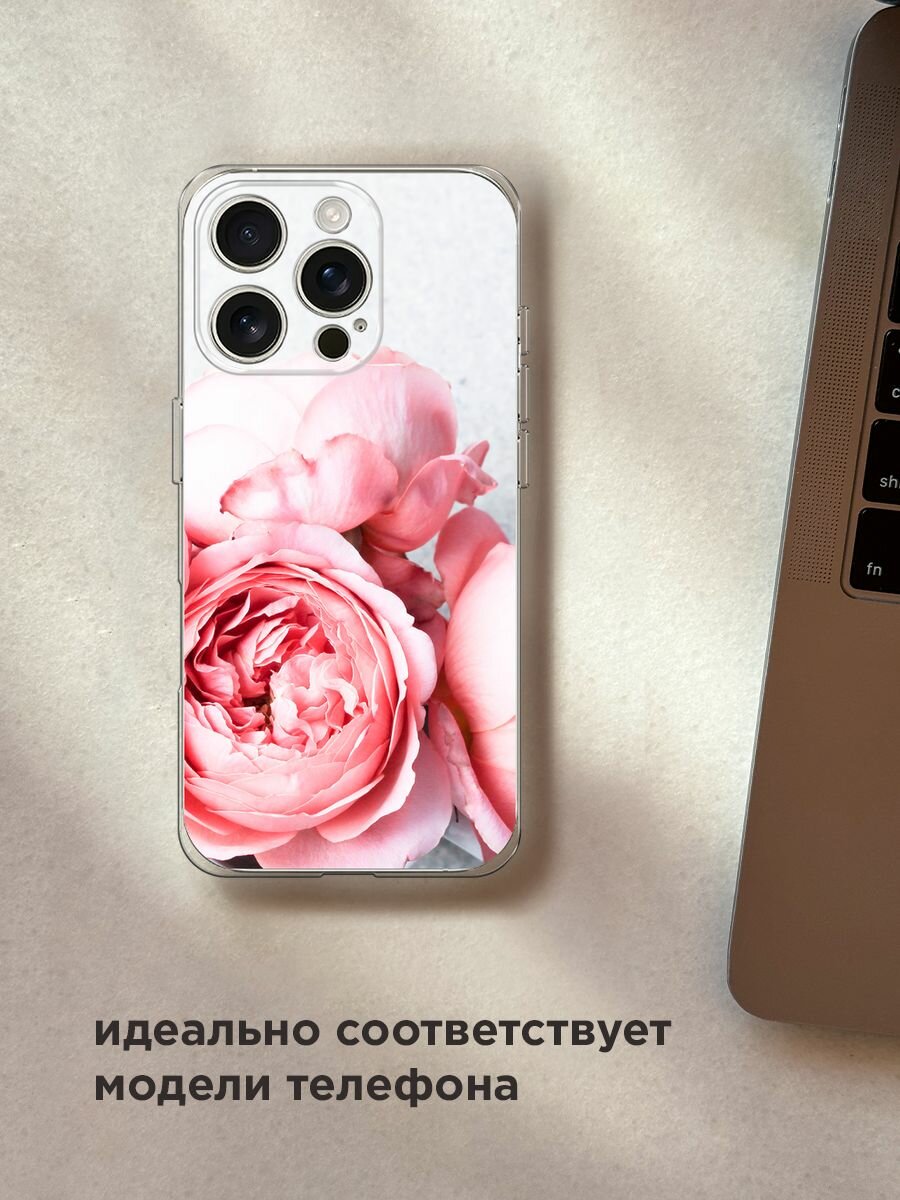 Чехол на Apple iPhone 16 Pro / Айфон 16 Про с принтом "Пионы на белом" — фото 1