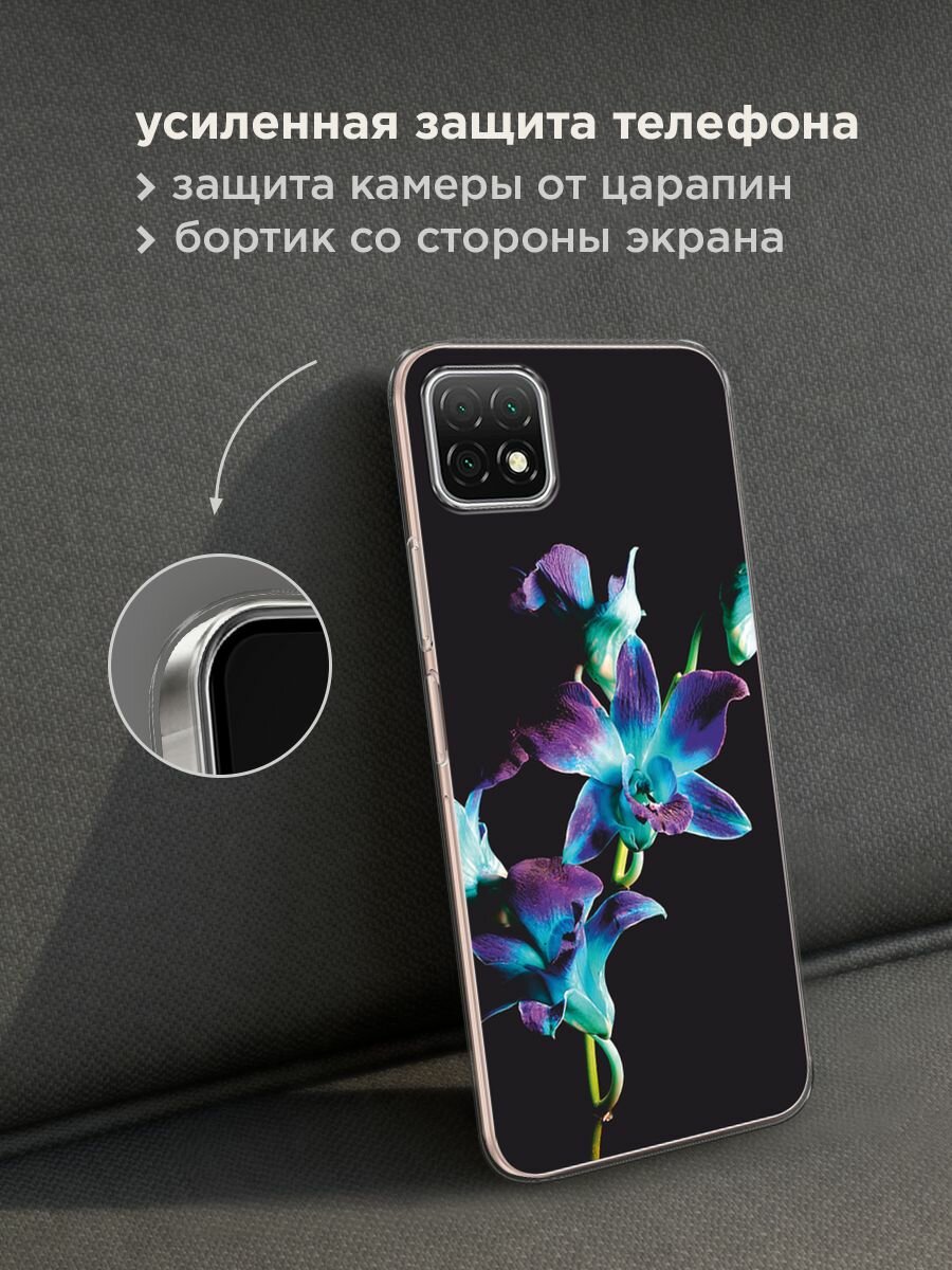 Чехол на Wiko T3 / Вико Т3 с принтом "Синий цветок на черном" — фото 1