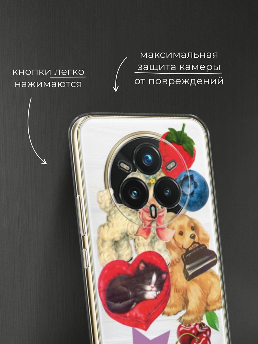 Чехол на Realme 14 Pro+ / Реалми 14 Про+ с принтом "Милые стикеры", прозрачный — фото 1