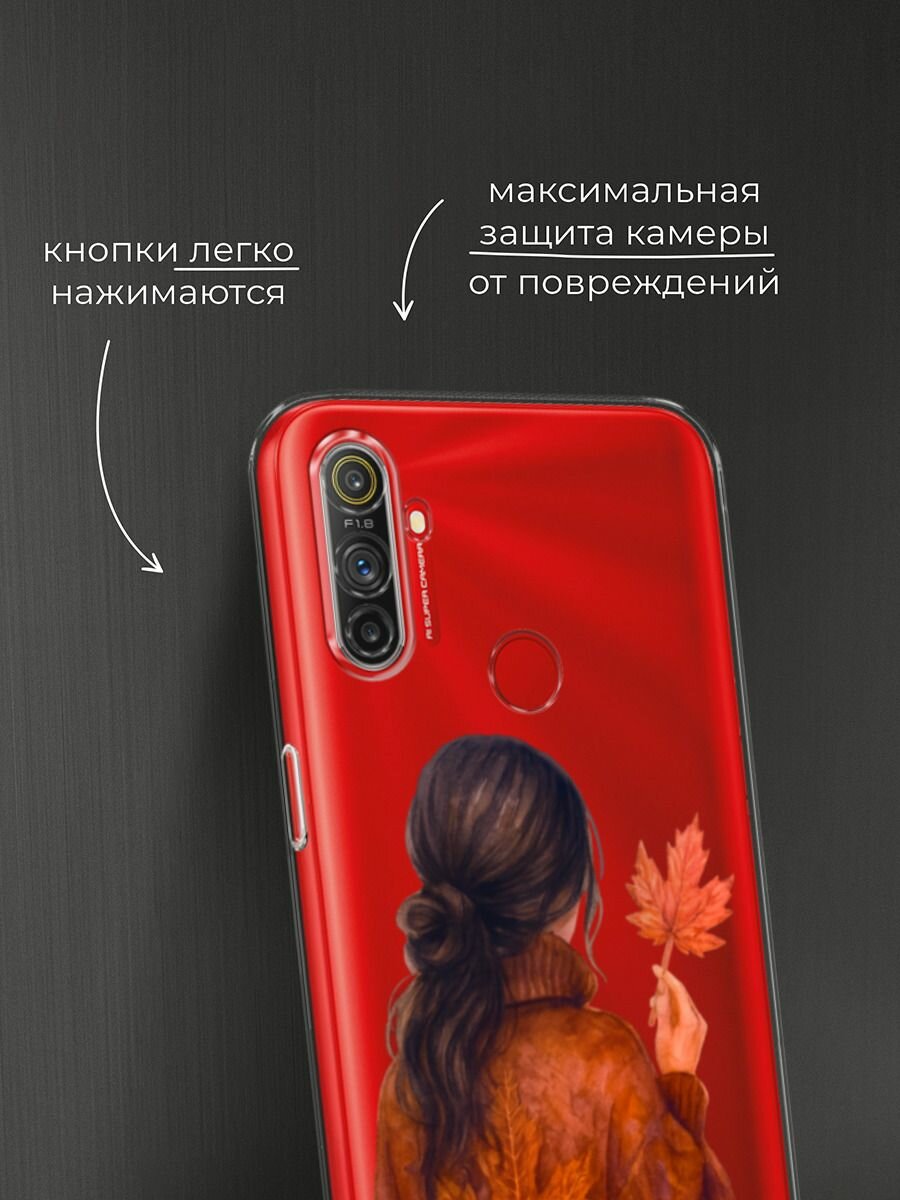 Чехол на Realme C3 / Реалми C3 с принтом "Девушка с опавшим листом", прозрачный — фото 1