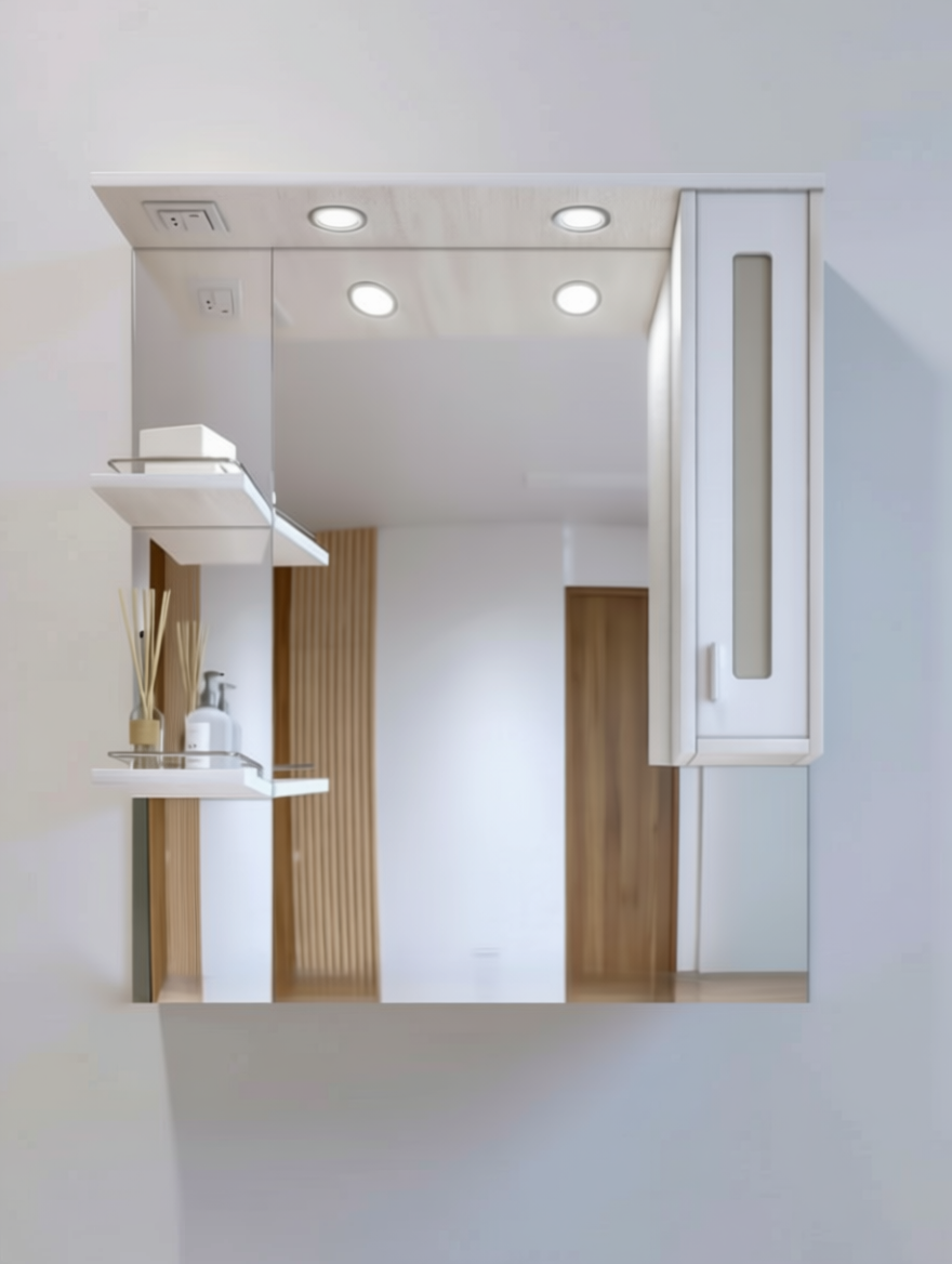 Зеркало-шкаф для ванной Бриклаер "Бали 90" с подсветкой, Светлая лиственница/белый глянец, правый