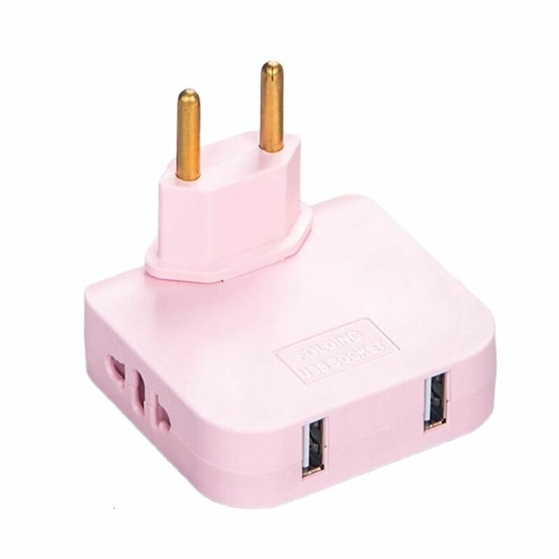 Розетка-переходник с USB и поворотной вилкой, розовый стиль