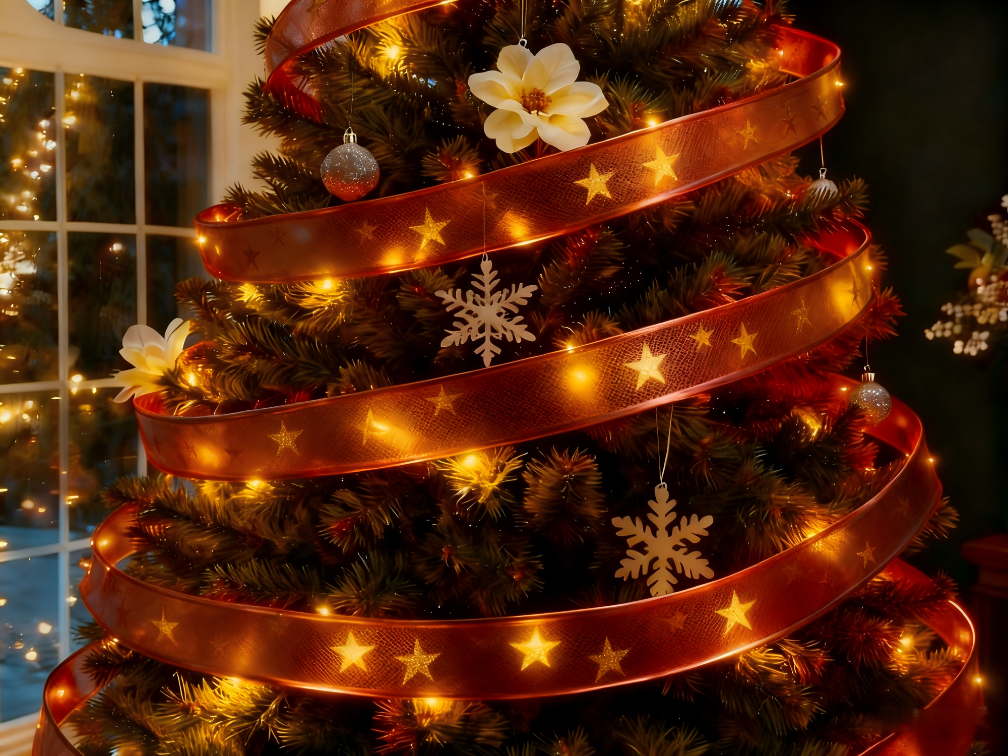 Рождественская лента из медной проволоки light string LED ribbon бронзирующая красная с желтым светом длиной 5 метров