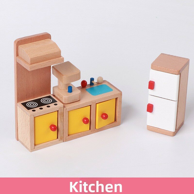 Деревянный игровой набор мини спальня кухня гостиная для детей для раннего развития и творческой игры, кухня