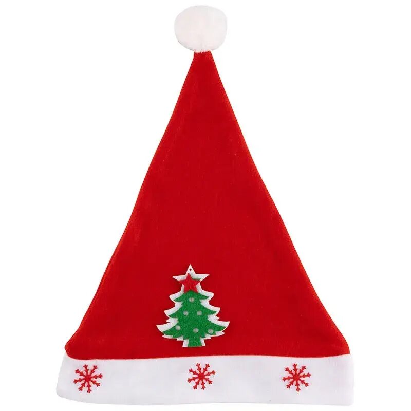 Колпак новогодний с декором, текстиль, расцветка в ассортименте, красный с елочкой и снежинками