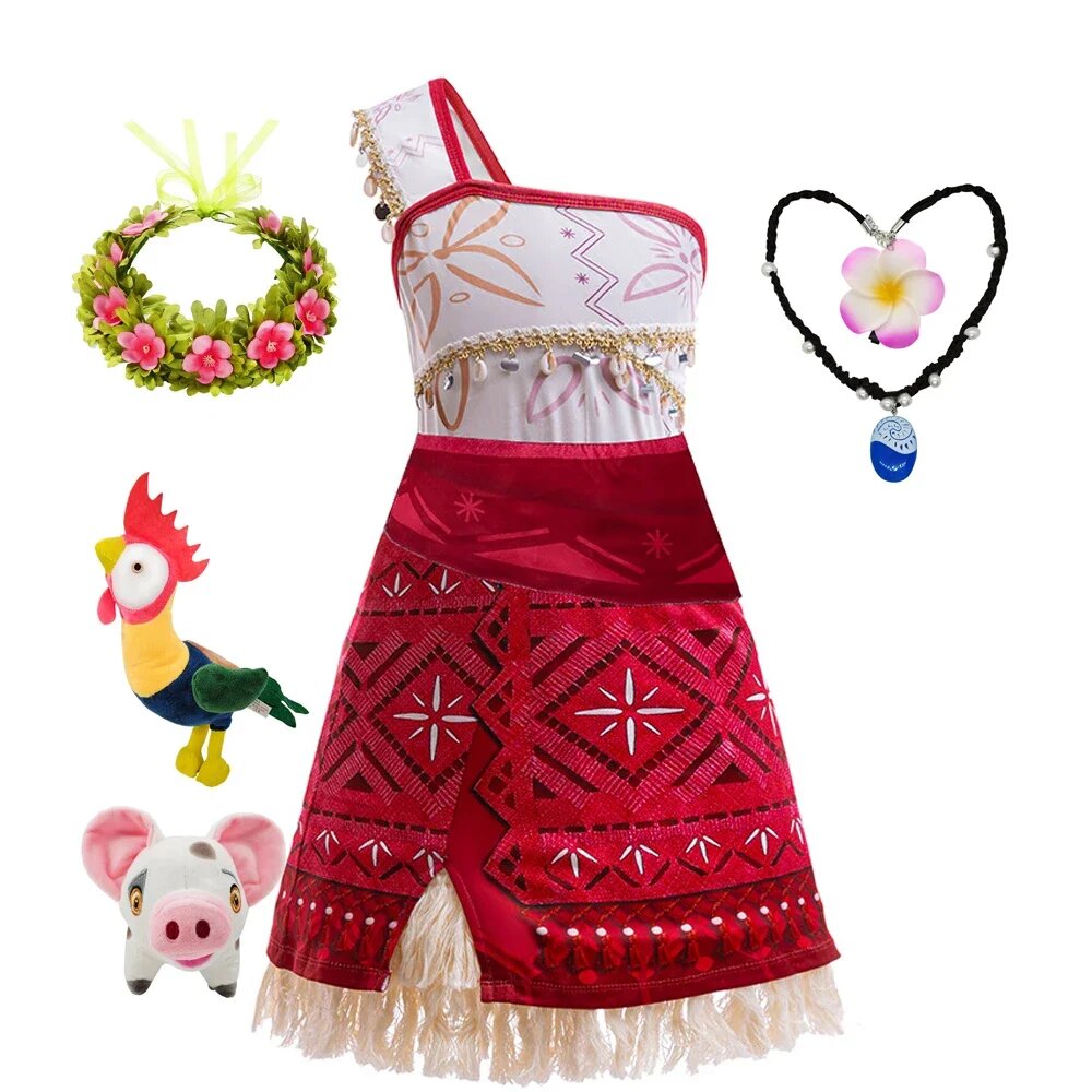 Платье Моана для девочки, 4T (Tag 120), красный, Dress 6