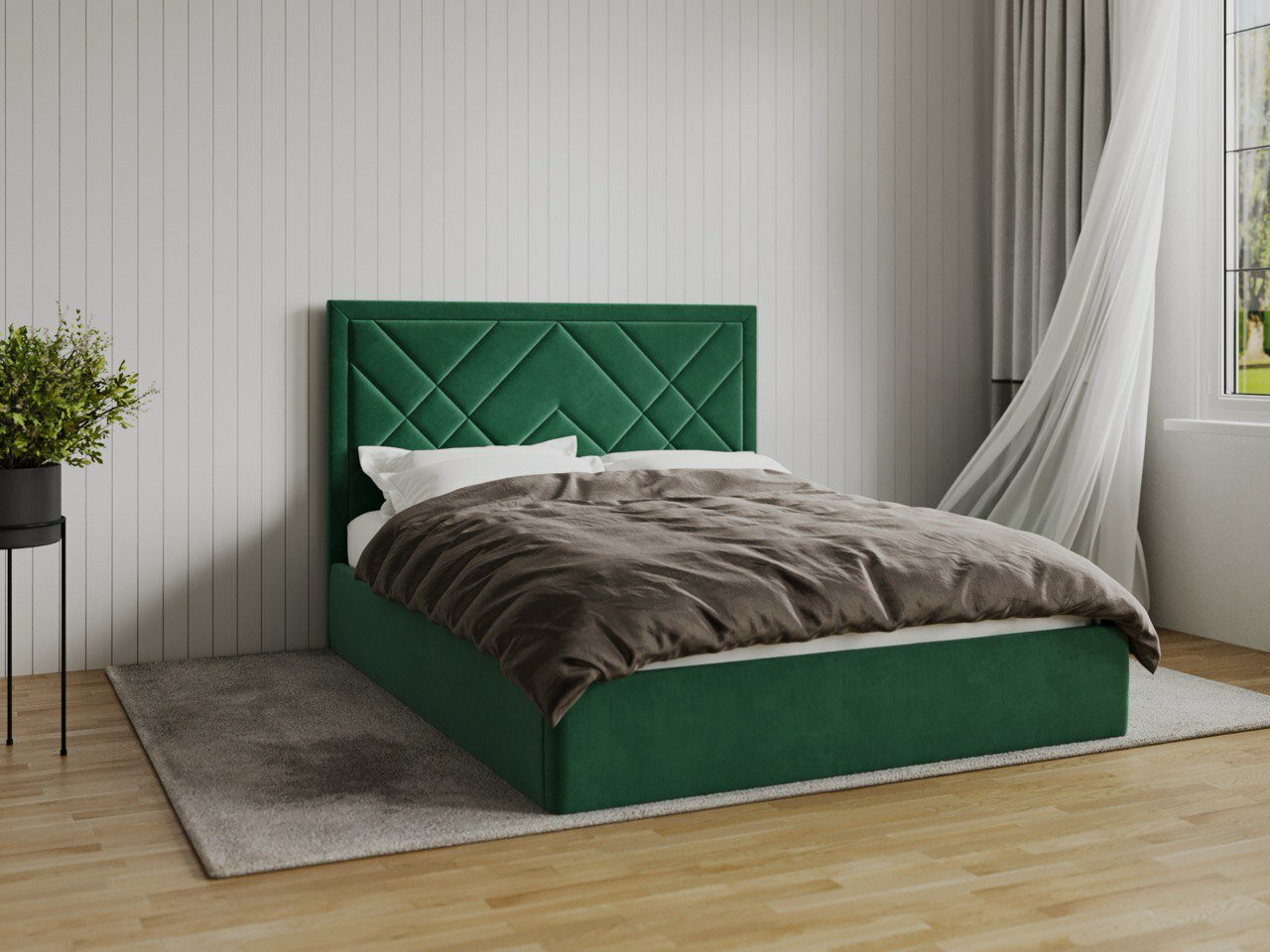 Кровать Геометрия 120×200 с подъёмным механизмом, велюр премиум, зеленая