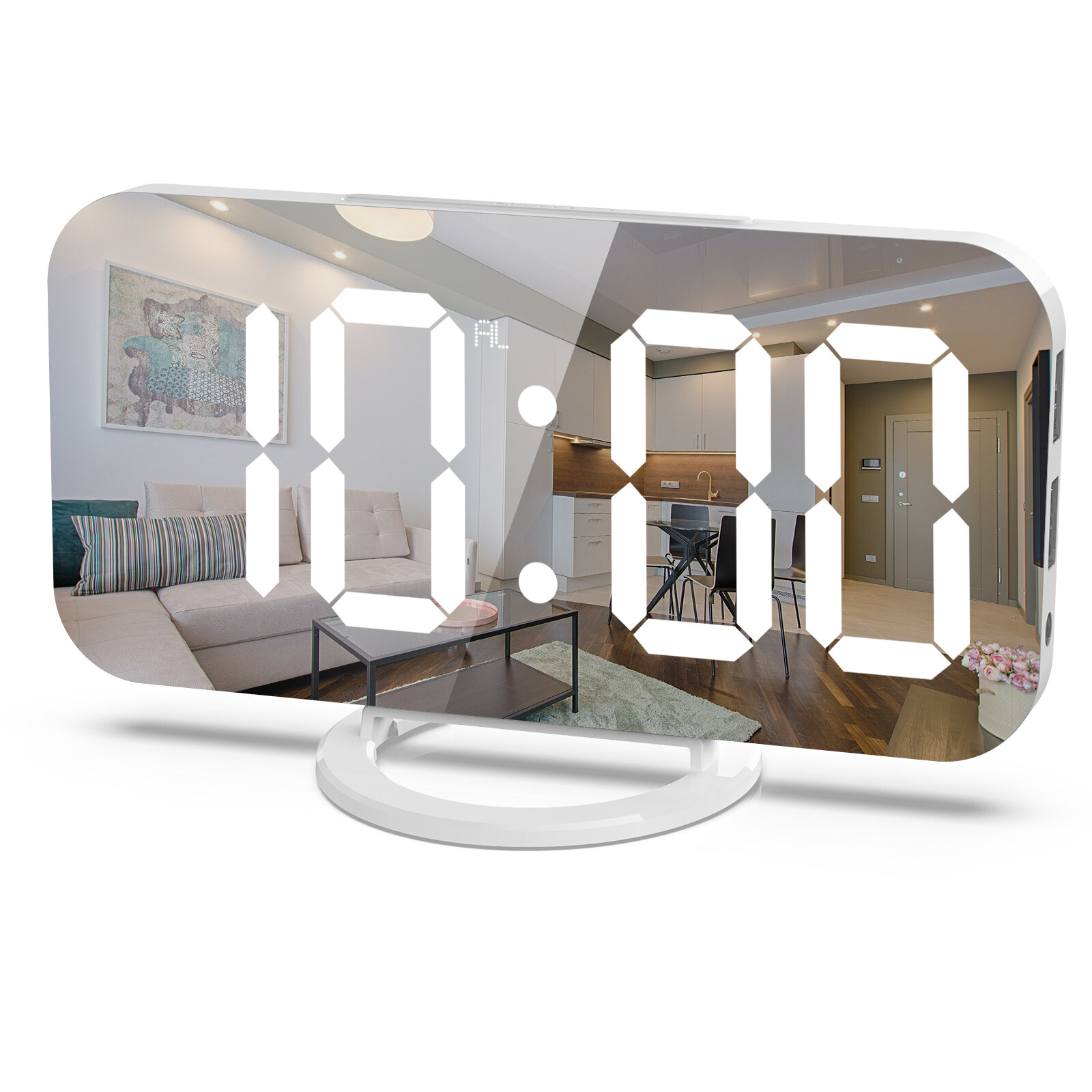 USB Digital Clock Mirror LED Clock, Color: White with white Letters / Black with white letters (optional), Material: Plastic, Glass, Size: 15.5 * 5.5 * 8.7cm, Weight: 124g, Package Weight: 200g, Package List: 1 * Clock, 1 * User Manual, 1 * USB