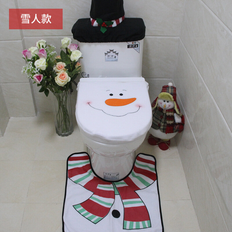 3Pcs/seat Christmas Decorative Toilet Bathroom Set Christmas Decorations Supplies