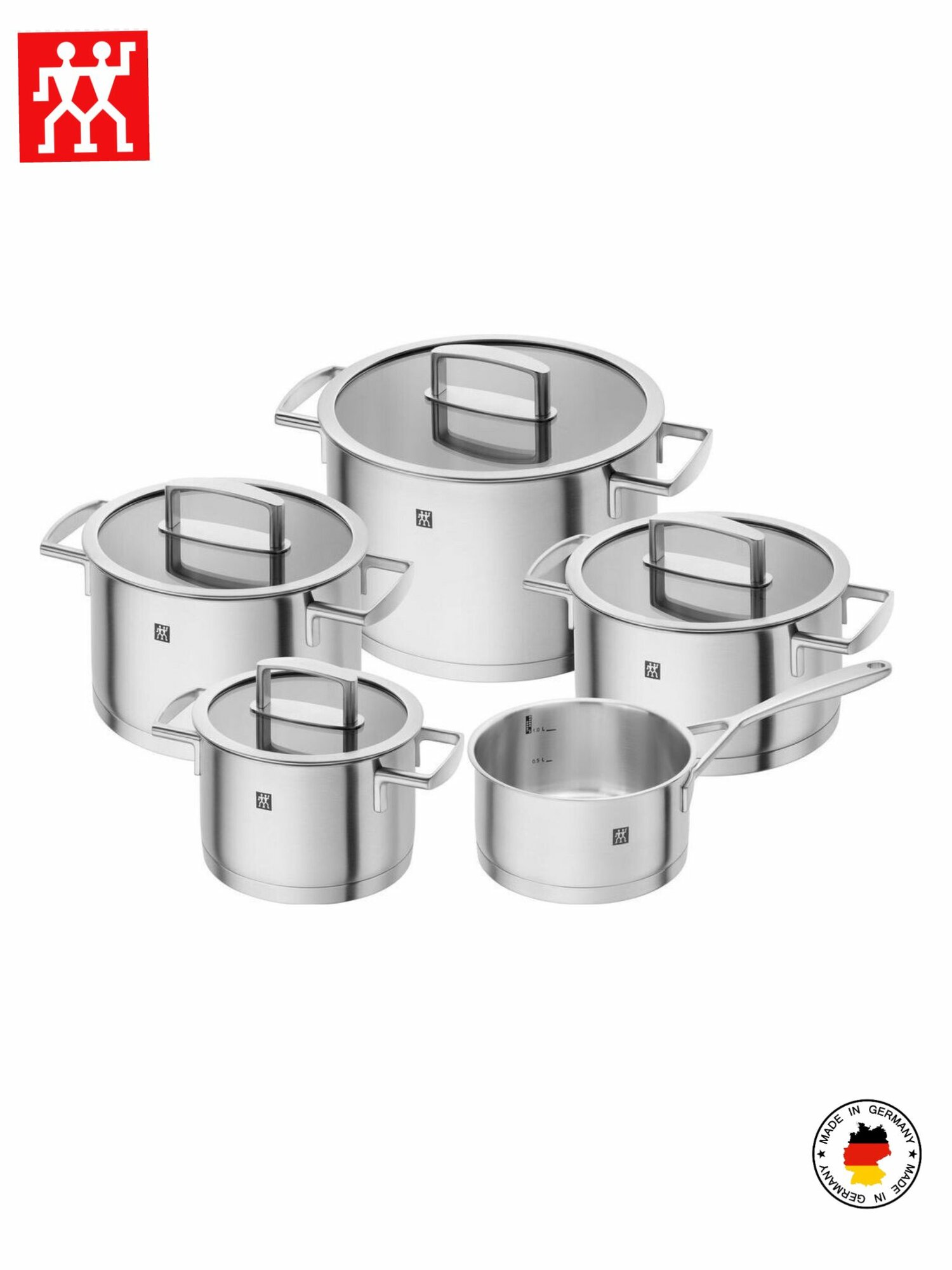 Набор кастрюль из нержавеющей стали Zwilling Vitality - 5 предметов, для всех видов плит с крышками