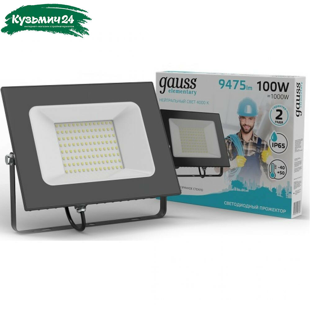 Прожектор Gauss Elementary 100W 4000К IP65 черный