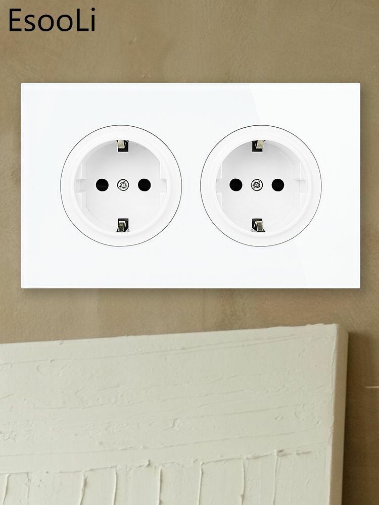 146mm Настенная розетка белый хрустальная стеклянная панель, заземленная с защитой от детей