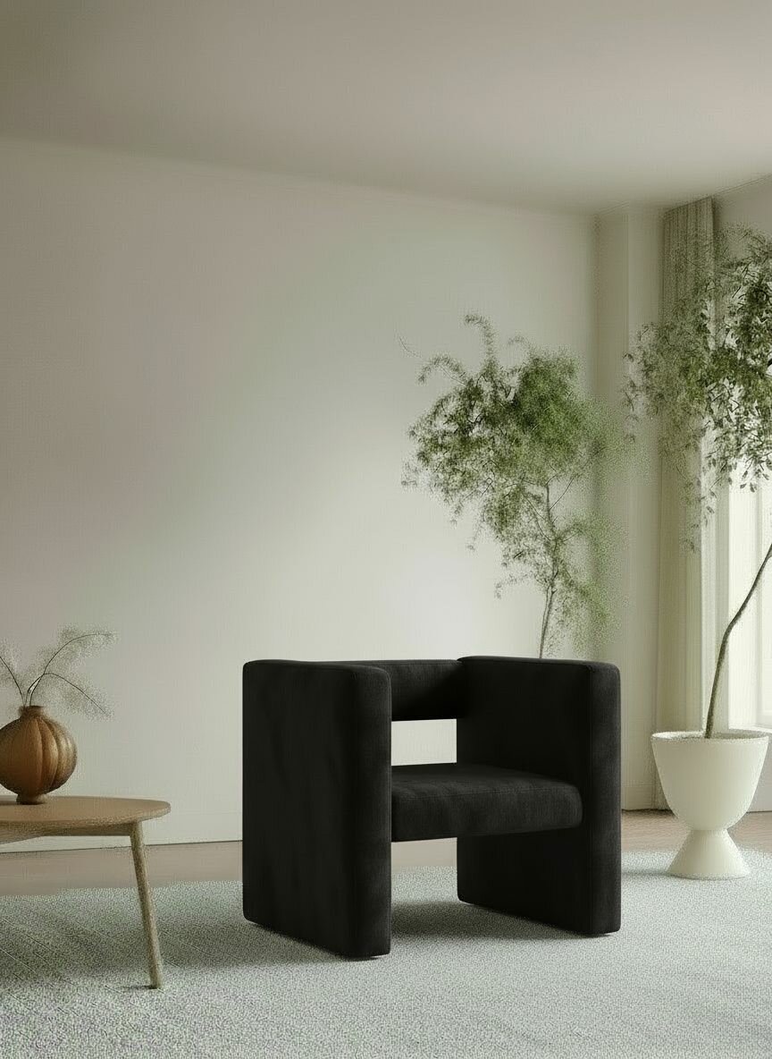 Кресло Бета с подлокотниками черный велюр в офис, дом, салон красоты, прихожую, гостиную, зону ожидания.