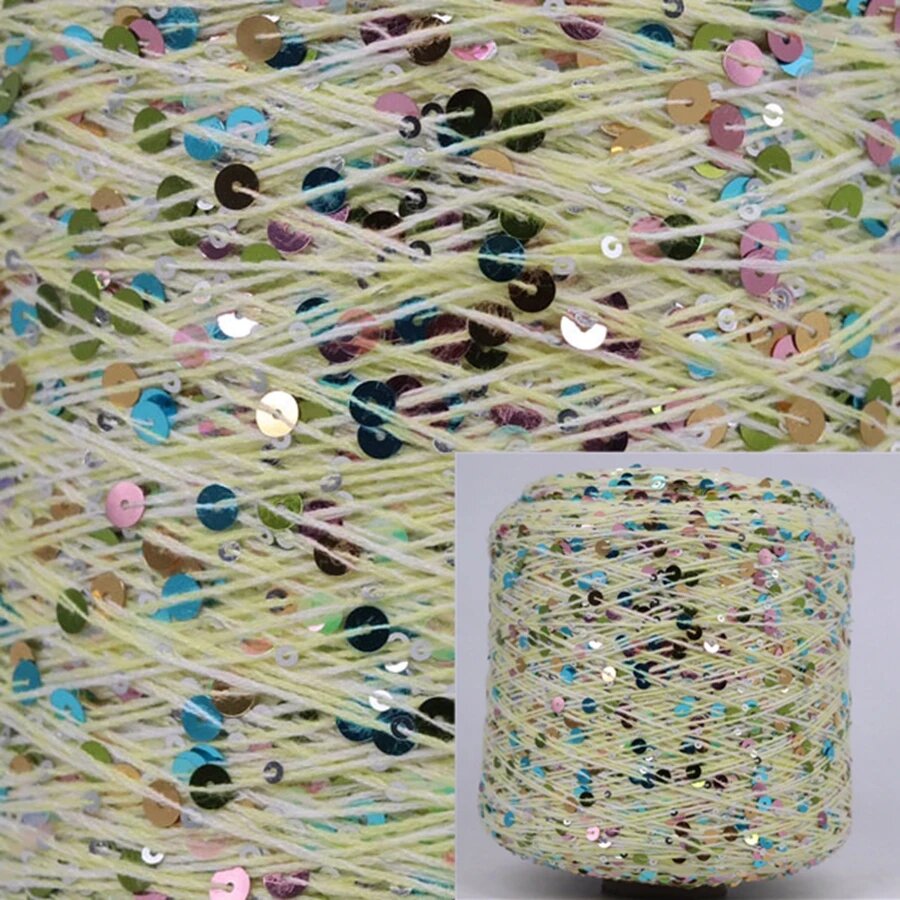 Пряжа с пайетками бирюзовая COOMAMUU 50г, AW016