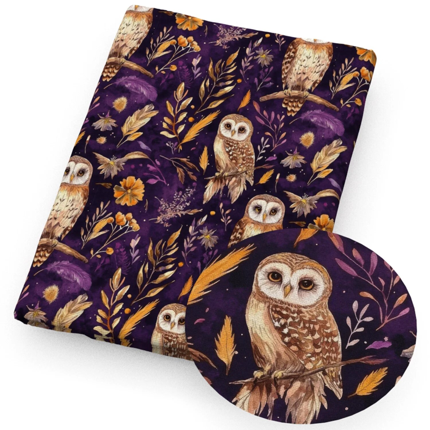 Полиэфирно-хлопковая парча 50x145 см сова, гриб, цветок Фиолетовый, Pure Cotton, 1287961