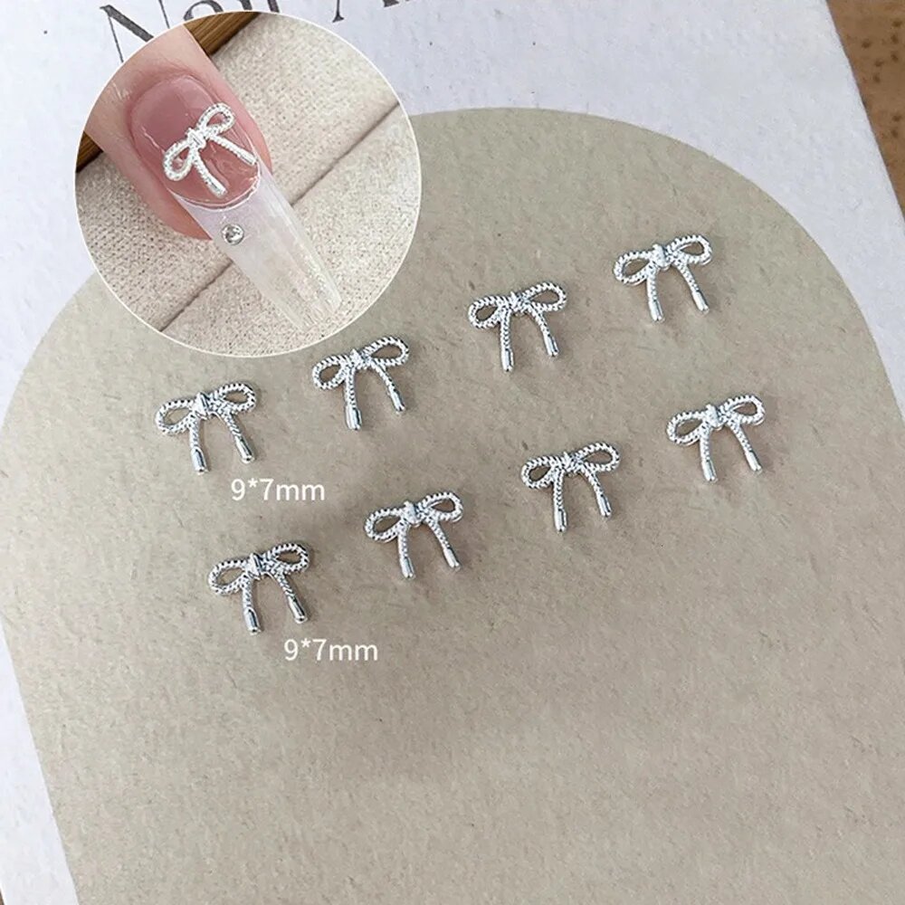 Металлические бантики для ногтей, серебряные, Цвет: B, 10 шт.