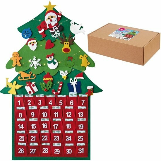 Фетровый адвент-календарь Золотая Сказка 100x50 см, 24 украшения, 31 задание + 1 в , 3 м гирлянда