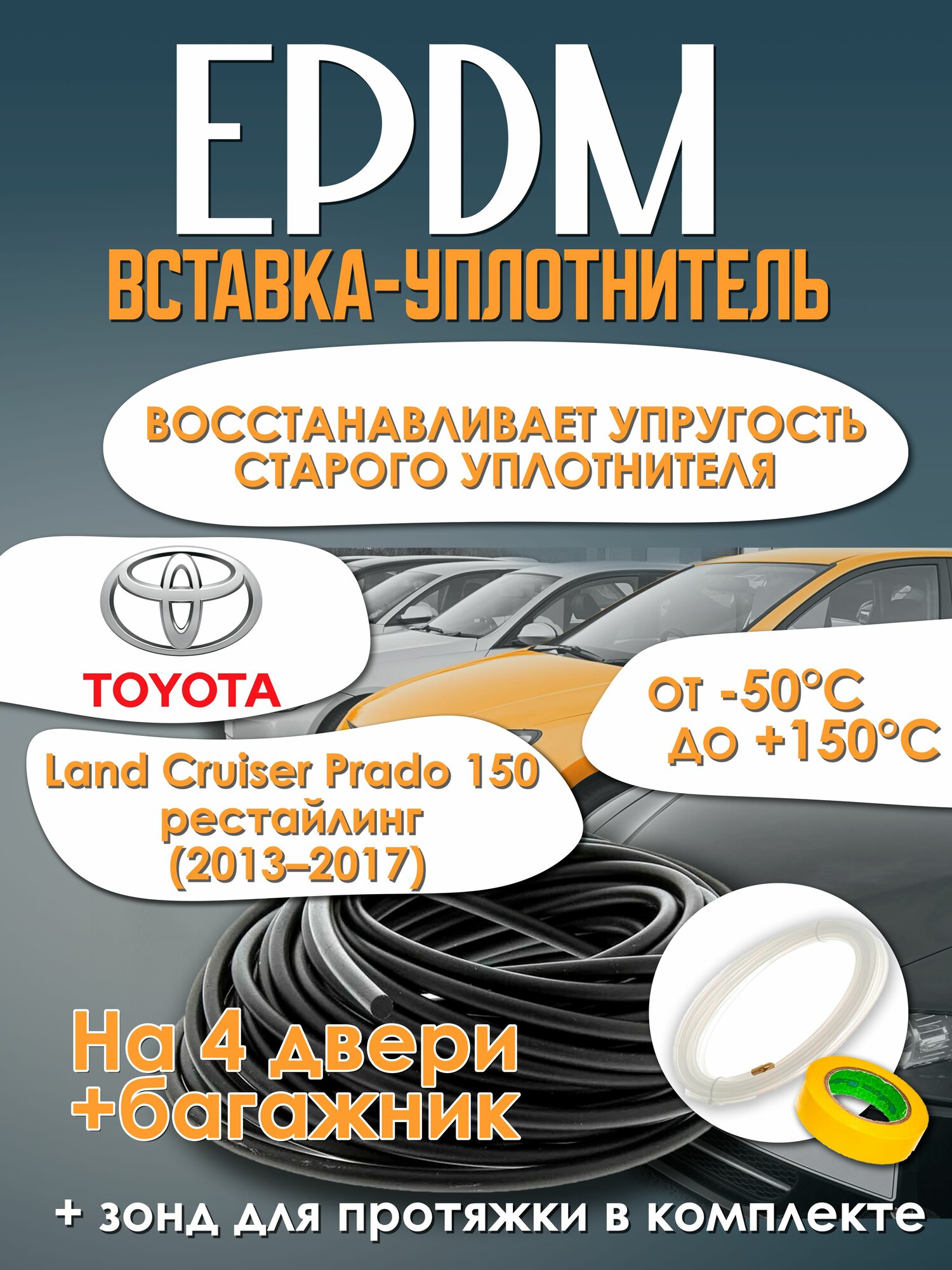 EPDM вставка-уплотнитель для дверей автомобиля Toyota Land Cruiser Prado 150 рестайлинг (2013-2017) / Тойота Ленд Крузер Прадо 150 рестайлинг