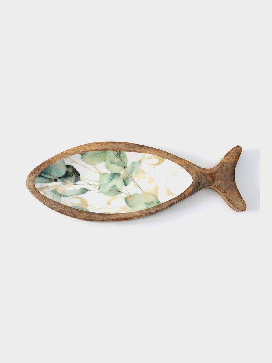 Блюдо для сервировки «Листья», в форме рыбки, размер 32×11.5×2 см, дерево манго