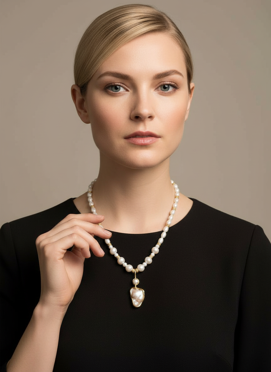 Колье, жемчуг пресноводный, жемчуг барочный