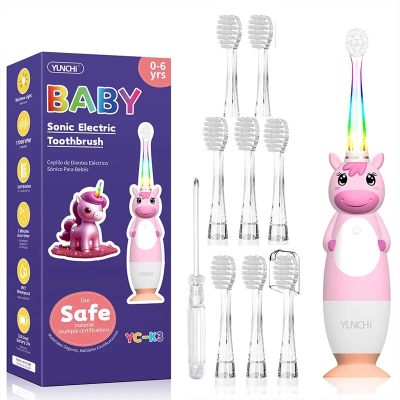 Yunchi детская электрическая зубная щетка Sonic Pink 9 heads