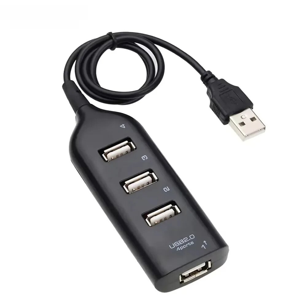 USB 2.0 концентратор 4 порта, черный