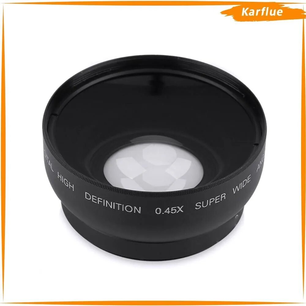 Объектив Karflue для фотоаппаратов, широкоугольный, металлический корпус, черный цвет, со стабилизацией изображения, с блендой и крышкой — фото 1