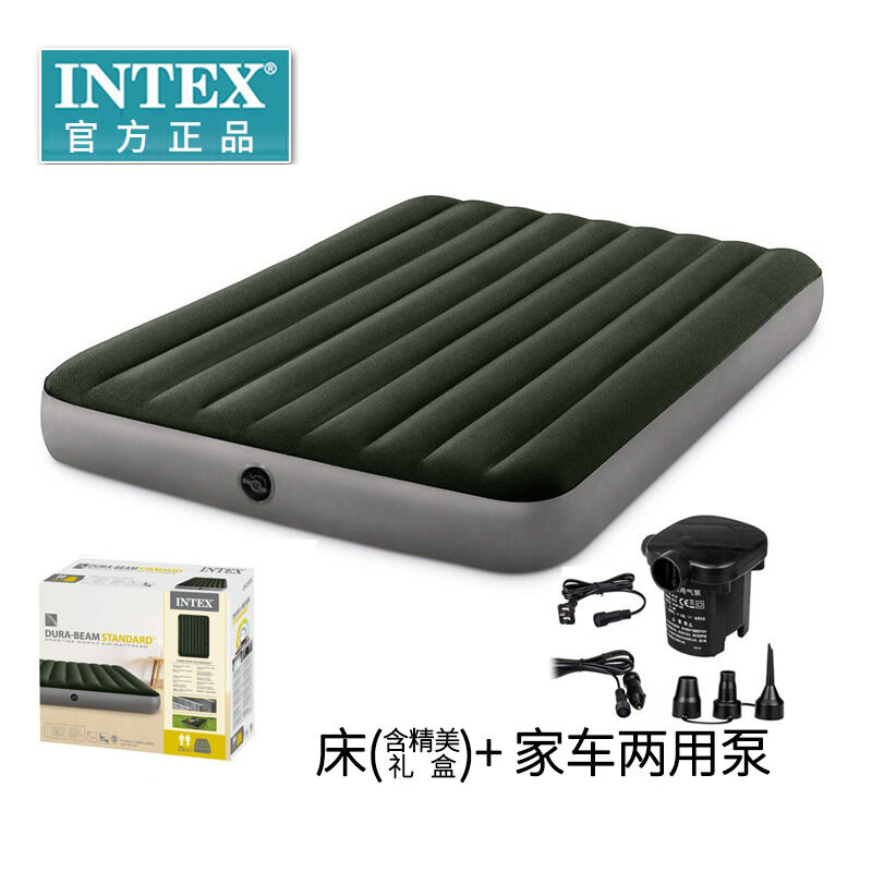 Надувная кровать INTEX с утолщением и шнурком, флокированный матрас для кемпинга, портативная двойная воздушная кровать для улицы