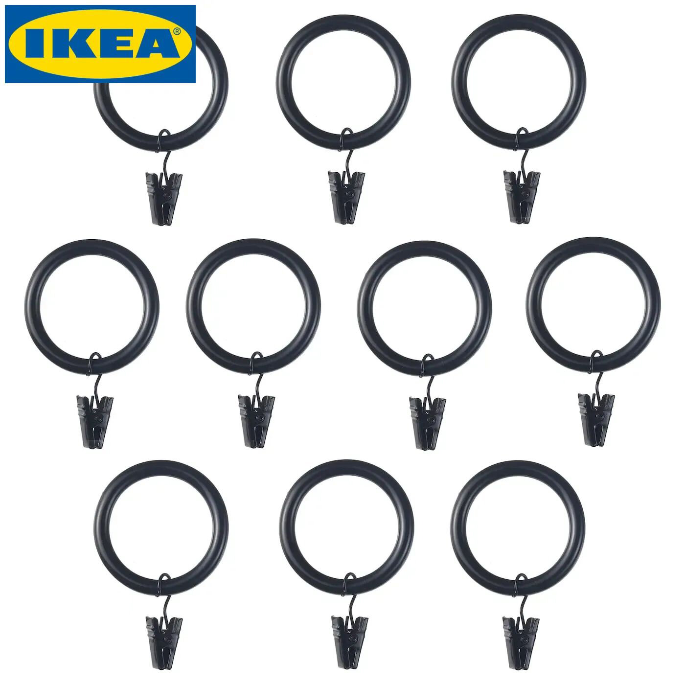Кольца 10 шт. с зажимом и крючком IKEA SYRLIG сирлиг, 38 мм,10,3.8, белый,3.8