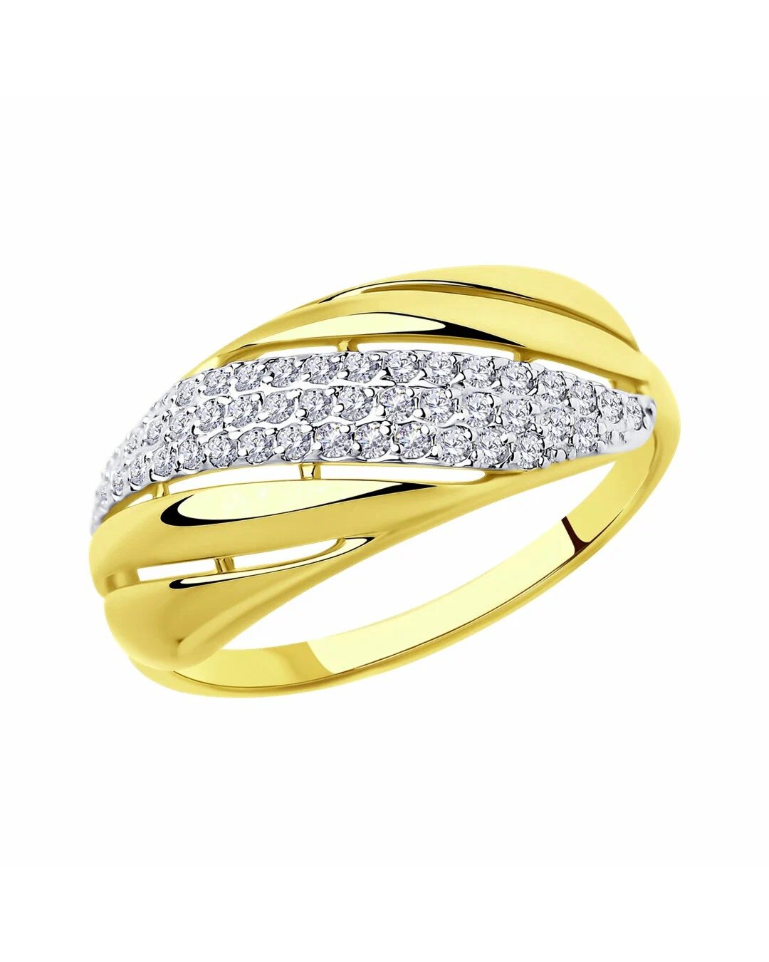 Перстень, желтое золото, 585 проба, родирование, фианит