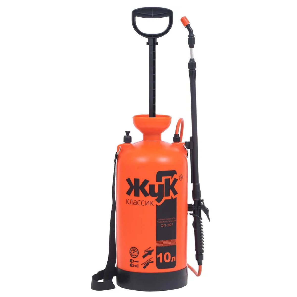 Опрыскиватель ручной Жук ОП-207, объем бака 10л, длина шланга 1.2м, оранжевый
