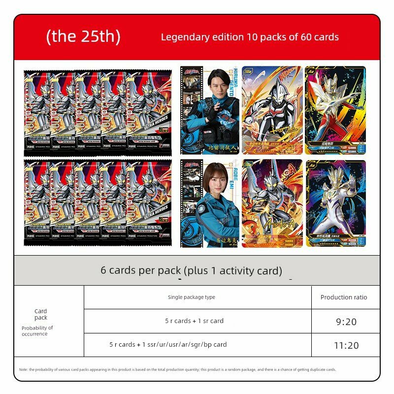 Набор из пяти карт Ультрамен, легендарное издание, 26-е издание, полная коробка, 5 карт по 5 юаней, подписанная карта,