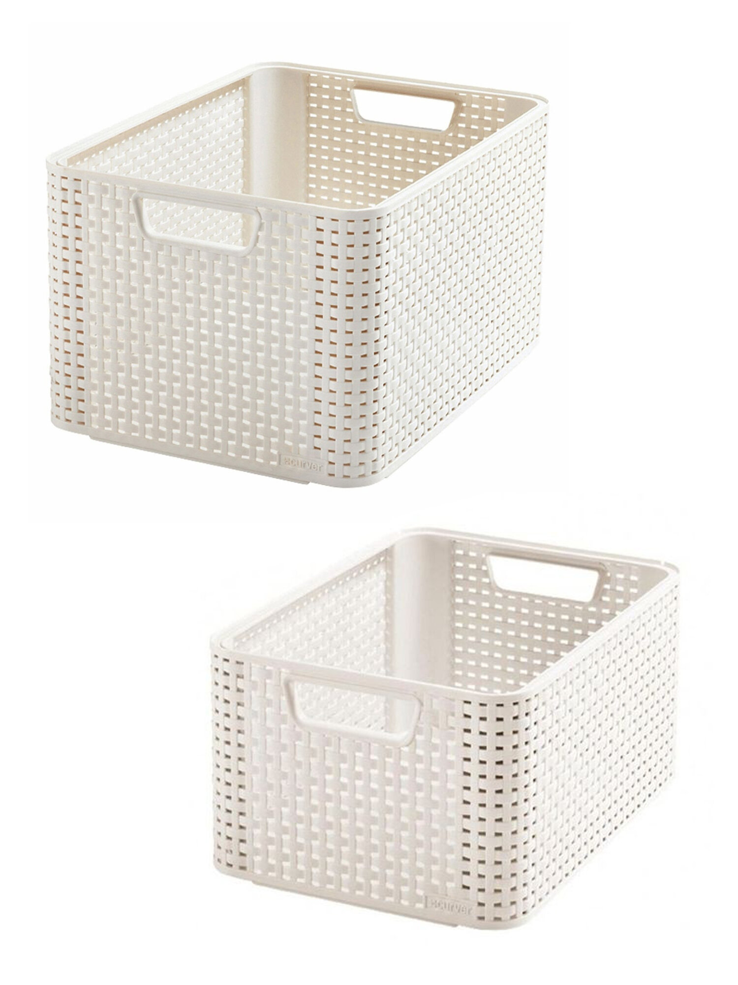 Набор из двух корзин для хранения вещей, белья, одежды, пластиковые с крышкой Curver STYLE L 30 л. + 18 л.