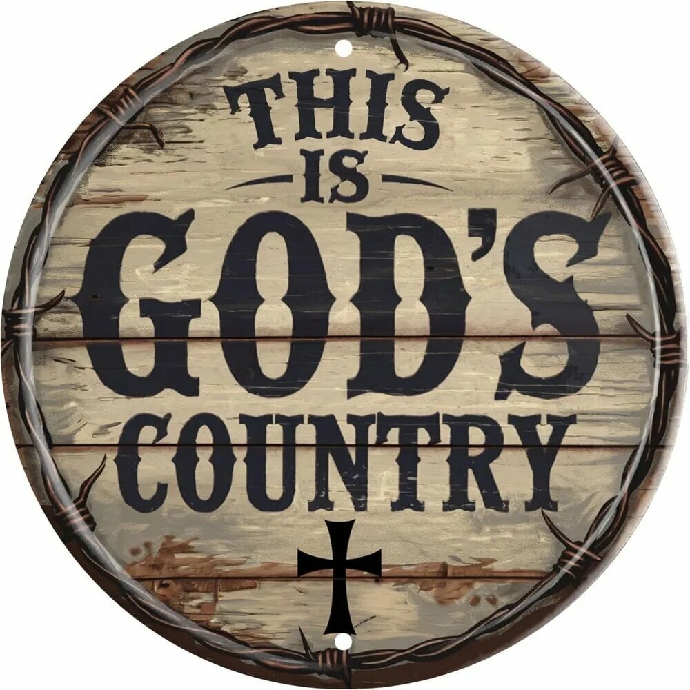 Металлический знак "Welcome to God's Country" 20x20 см, декор для входа/подарок