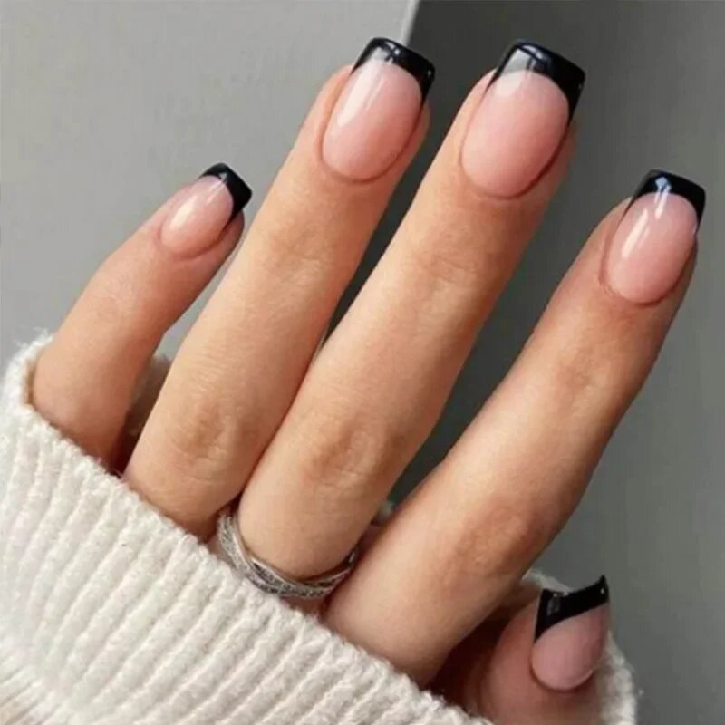 Накладные ногти EOEKKY черные короткие французские 24 шт.