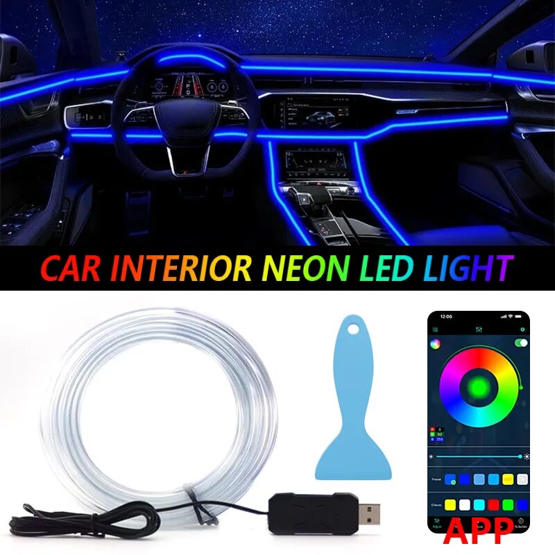 Светодиодная лента RGB для авто, 1 метр, управление через приложение