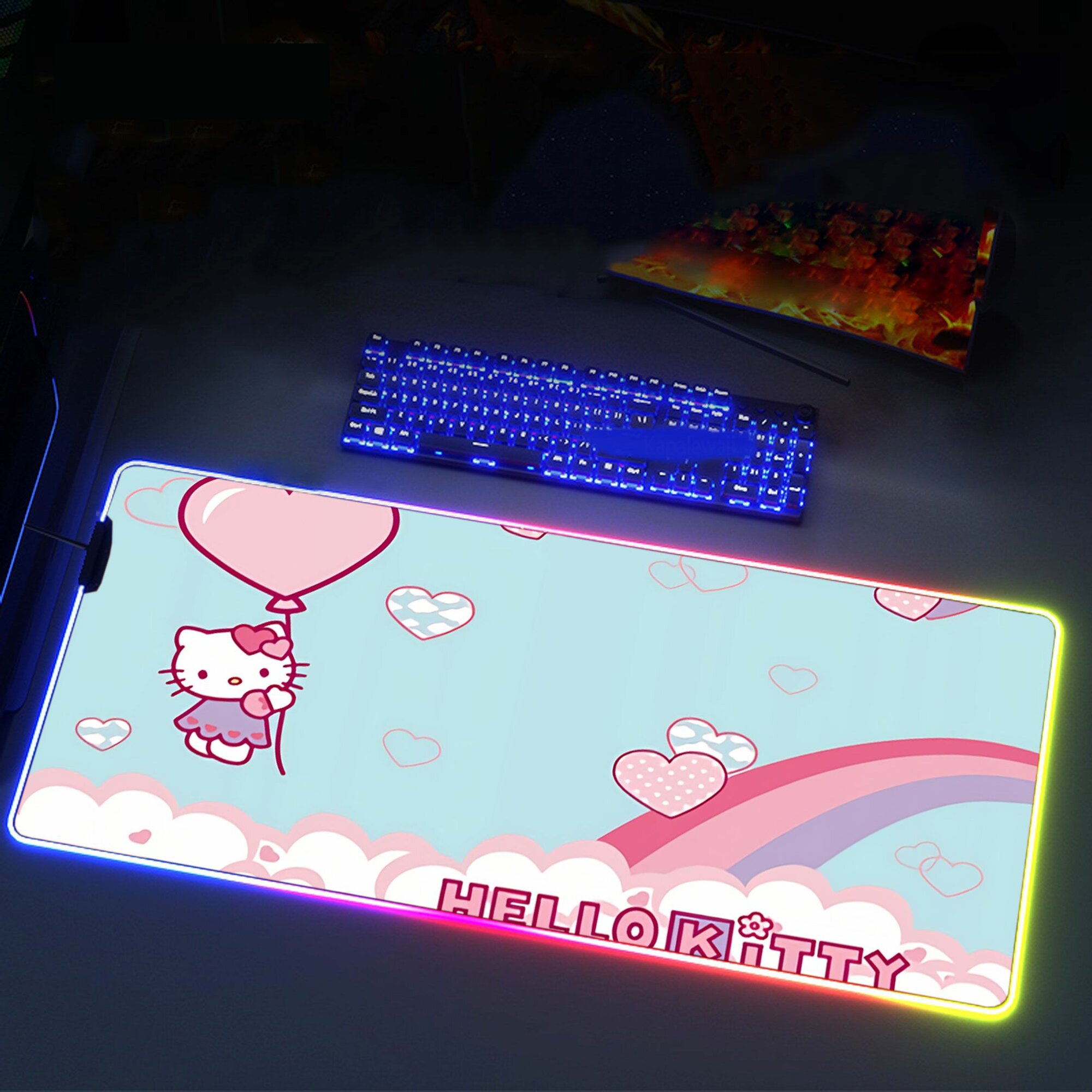 Коврик для мыши "Hello Kitty", 40x90 см, нескользящее основание, RGB-подсветка