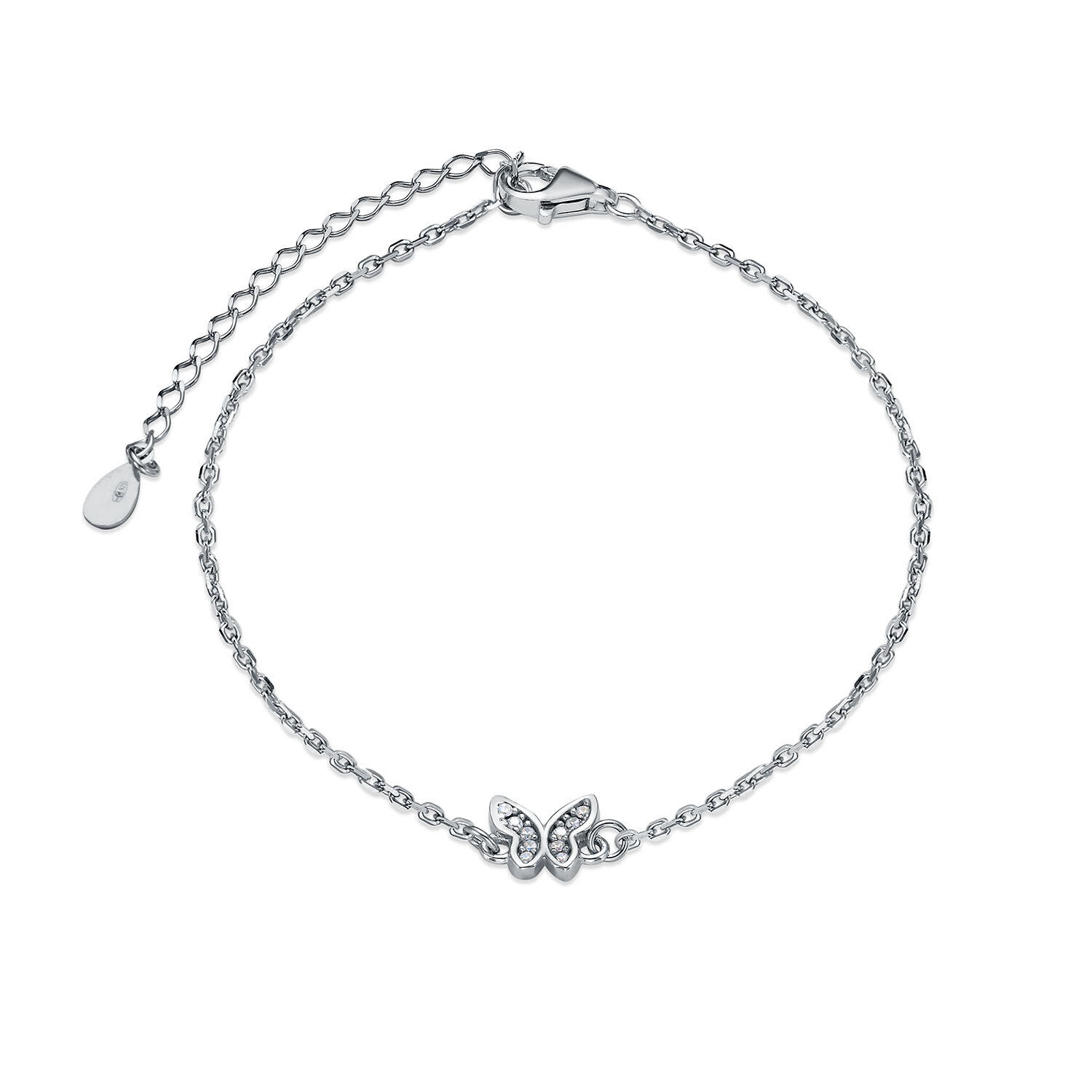 Браслет-цепочка, серебро, 925 проба, родирование, фианит