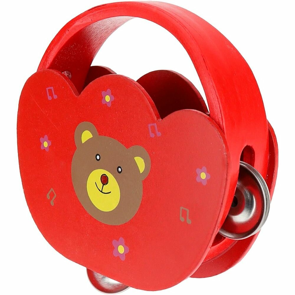 Бубен детский Рыжий кот деревянный, 15 см, "Мишка", красный